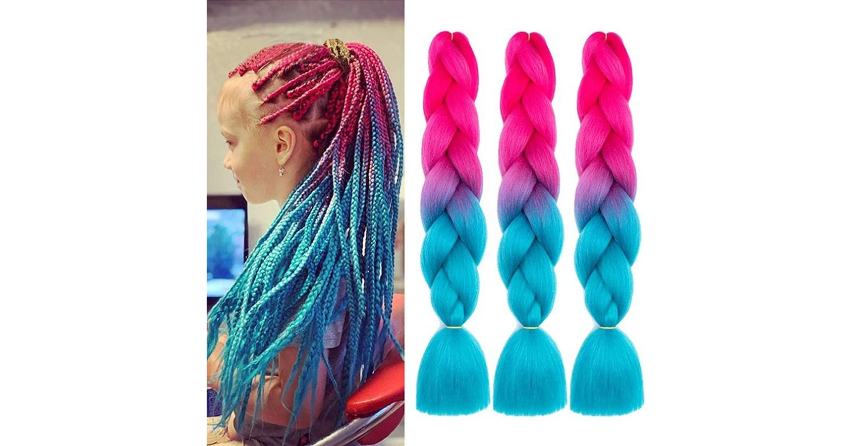 Pink-kék ombre 2 színű Kanekalon haj - haj-partyshop -póthajak ...